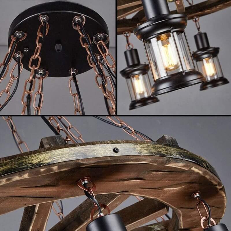Lampara Colgante Rustica Madera Diseño Timon 8 Faroles – Tienda Led