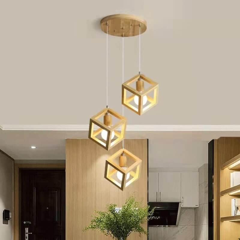 Lampara Colgante Madera Tres Figuras Geometricas Cuadrado – Tienda Led